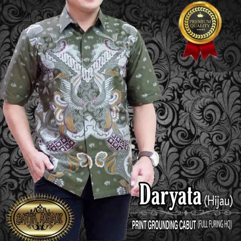 Jual Daryata Hijau Kemeja Batik Pria Lengan Pendek Bahan Katun Halus ...