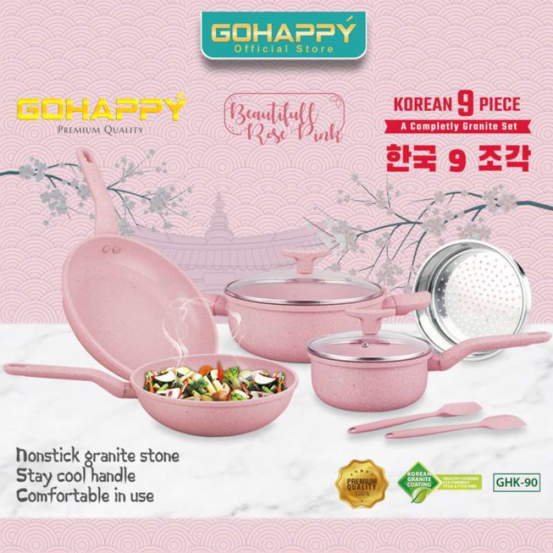 Promo Gohappy Panci Set Korean 9 Piece - Beautiful Pink Granite ...