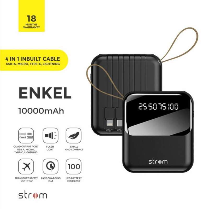 Promo STROM Enkel 4 in 1 Powerbank Built in Cable QC 10000mAh Real ...