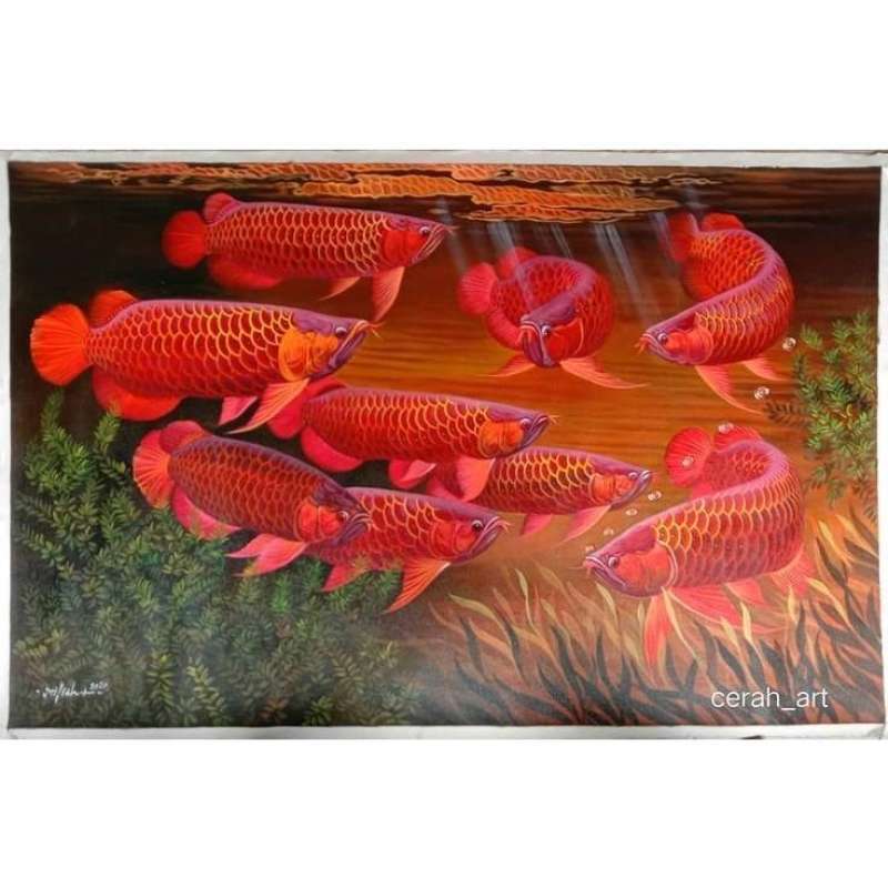 Jual Lukisan kanvas ikan arowana pajangan dinding plus bingkai Frame ...