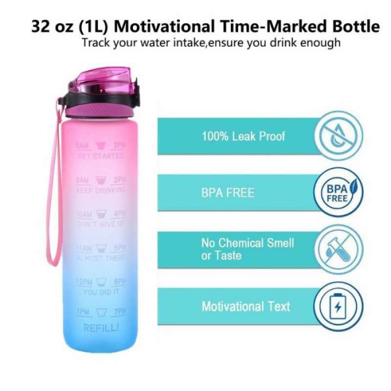 Jual botol air minum sport 1 liter gradasi warna bpa free ada penanda ...