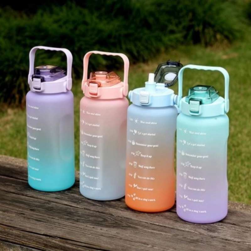 Jual botol minum motivasi 2 liter gradasi rainbow penanda botol minum ...