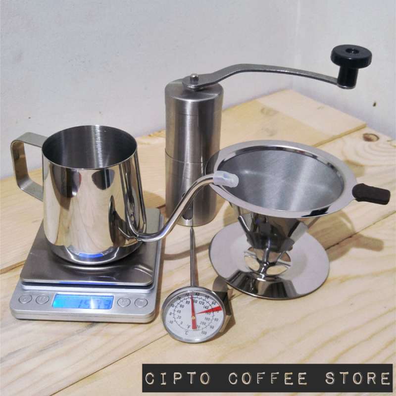 Promo Paket Seduh Coffee Addict Driper V60 Metal Filter Gooseneck Kettle Diskon 33% di Seller ...