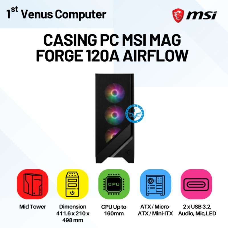 Jual Casing Pc Msi Mag Forge 120a Airflow / Rgb Case Tempered Glass ...