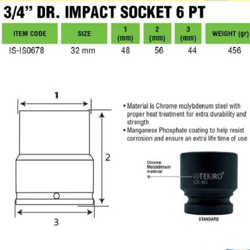 Jual MATA SOKET PUKUL 32 MM 3/4 INCH 6 PT KUNCI SOCKET IMPACT SOCK ...