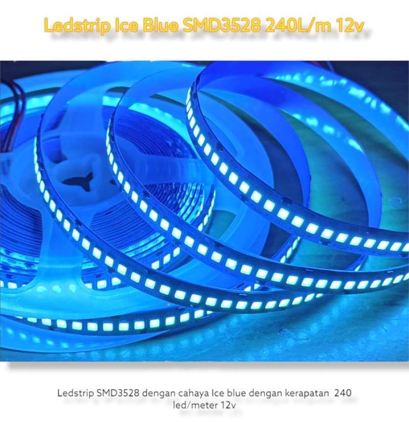 Promo Ledstrip SMD3528 240 led per meter warna Ice Blue 12v 10mm PCB ...