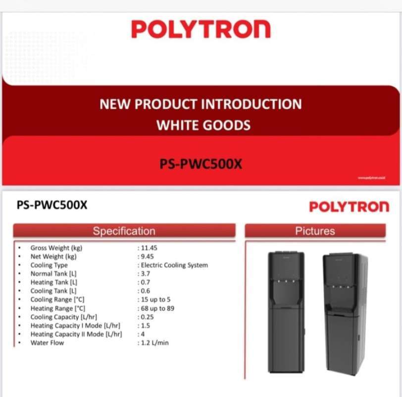 Jual DISPENSER POLYTRON GALON BAWAH PWC-500 HITAM KURIR INSTANT BOGOR ...