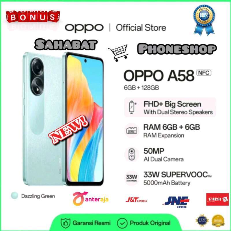 Promo OPPO A58 RAM 6/128 GB (6GB+6GB EXPANSION RAM) GARANSI RESMI - 6/128GB GLOWING BLACK Diskon ...