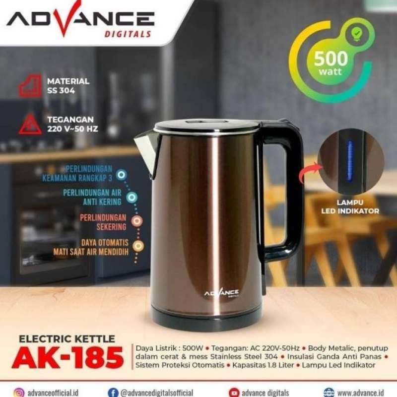Promo New Advance 1.8L/2.0L 500W Teko Listrik/Kettle Listrik Low Watt ...