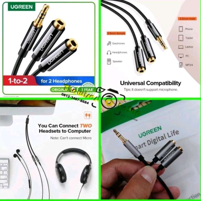 Jual Ugreen Splitter Audio Stereo 3.5mm Male to 2 Port Female Audio ...