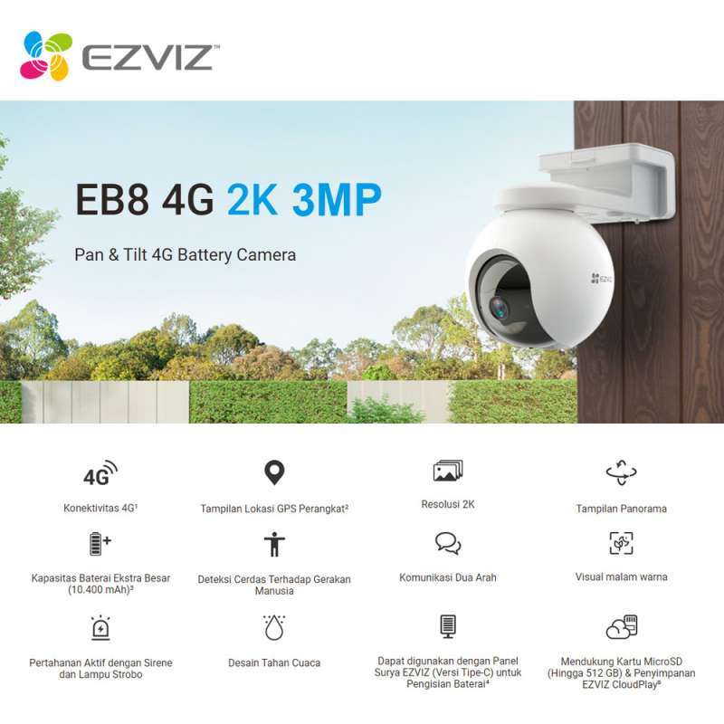 Jual Ezviz EB8 3MP 2K Color Night PAN-TILT 4G LTE Battery CAM di Seller ...