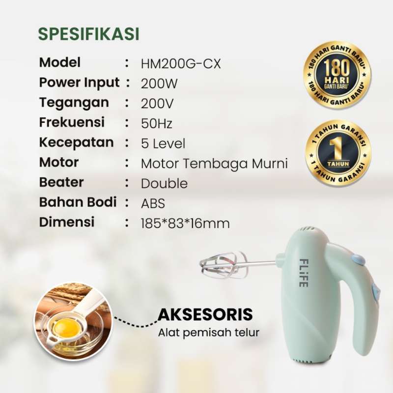 Promo Hand Mixer Flife HM200G-CX Pengocok Adonan Kue 5 Kecepatan Diskon ...