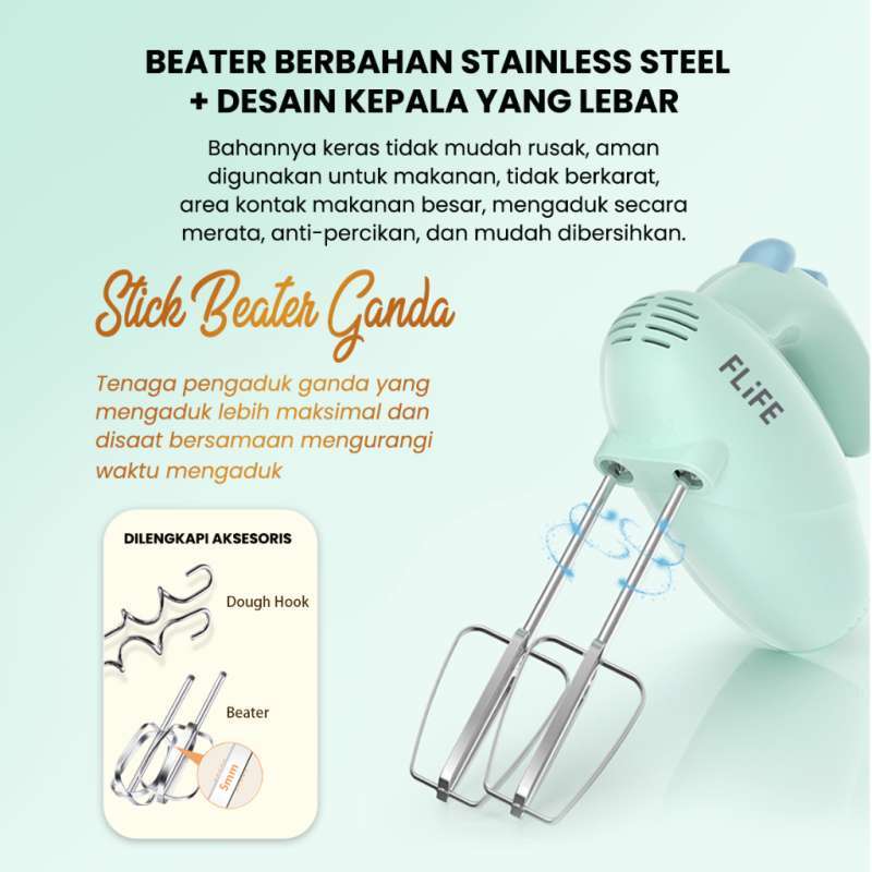 Promo Hand Mixer Flife HM200G-CX Pengocok Adonan Kue 5 Kecepatan Diskon ...