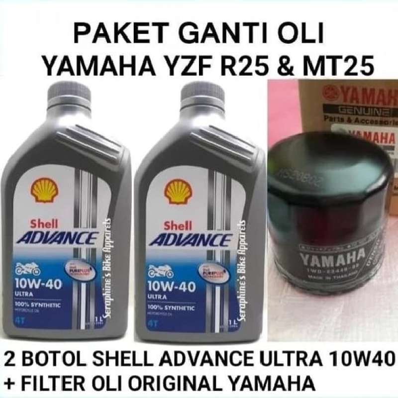 Jual PAKET OLI SHELL ADVANCE ULTRA 10W40 2x1L +FILTER OLI YAMAHA R25 ...