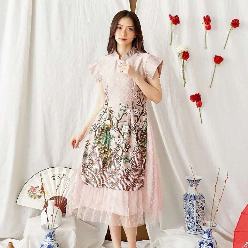 Promo EF910 DRESS CHEONGSAM IMLEK BATIK SATIN SILK SEMI SUTERA QIPAO ...