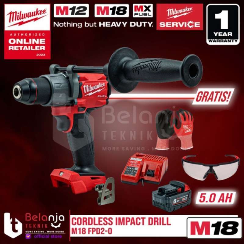 Promo Milwaukee Bor Baterai M18 FPD2-0 Cordless Impact Drill Set 18V ...