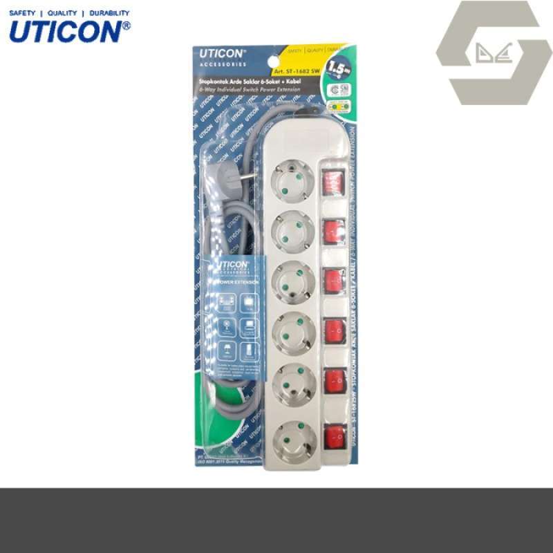 Promo Stop Kontak UTICON 6 Lubang + Saklar Tersendiri + Kabel 1,5M ...