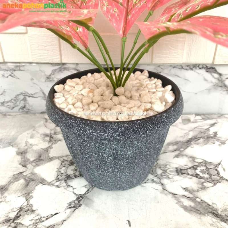 Promo Sale Tanaman Daun Aglonema Artificial Pot Batu Alam Plastik ...