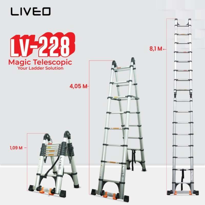 Promo Tangga Teleskopik 8 Meter Multi, Tangga Double Lipat Merk Liveo ...