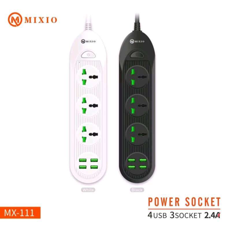 Jual MIXIO MX-111 POWER SOCKET POWER STRIP 4USB Charger with 3 Socket ...