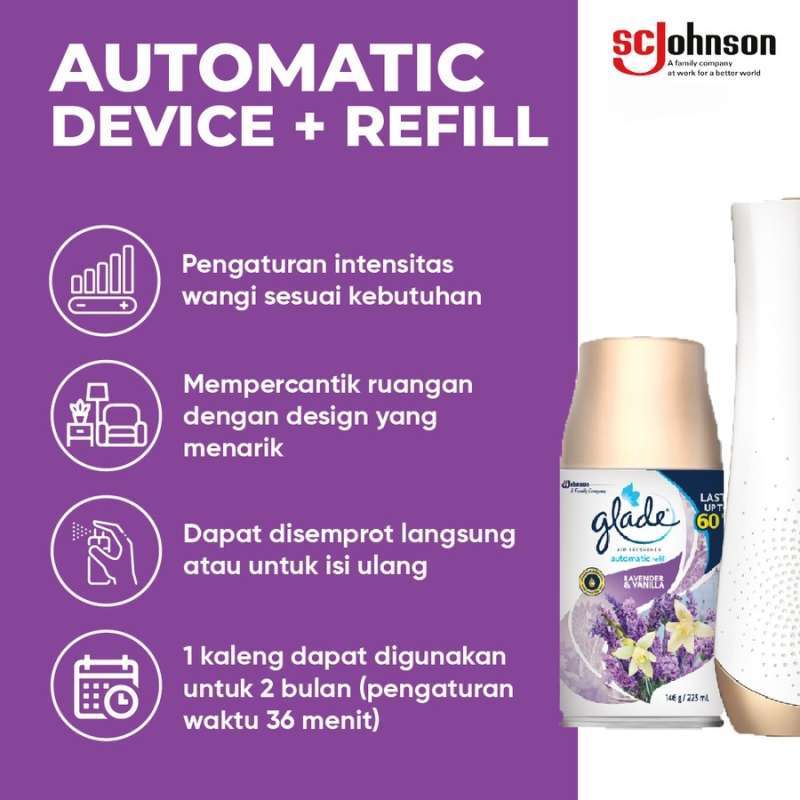 Promo Glade Automatic Device Spray + Refill Lavender & Vanilla | Aerosol Pengharum Ruangan - 225 ...