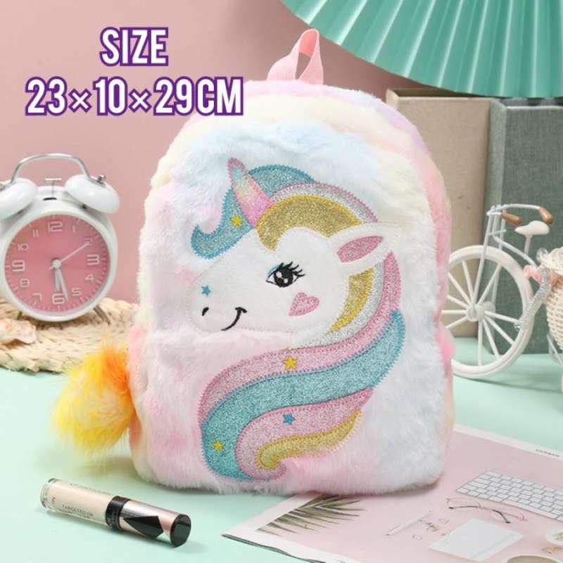 Jual Tas Ransel Bulu Import Motif Unicorn Princess Untuk anak Paud TK ...