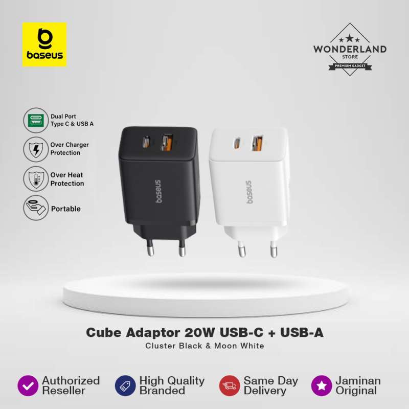 Jual Baseus Cube Adaptor 20W 18W USB-C + USB-A Dual Port Fast Charging PD QC di Seller ...