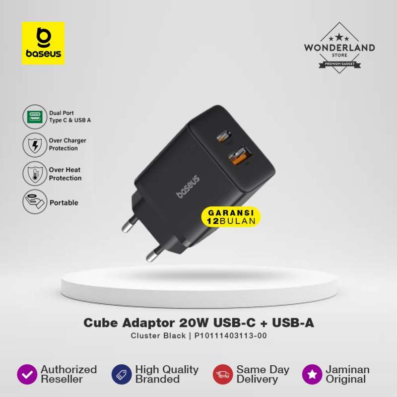 Jual Baseus Cube Adaptor 20W 18W USB-C + USB-A Dual Port Fast Charging ...