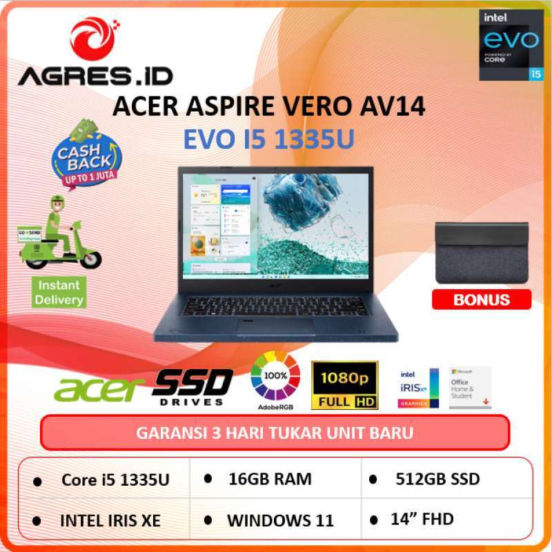 Jual ACER ASPIRE VERO AV14 Core i5-1335U 16GB 512GB SSD 14″ FHD EVO OHS ...