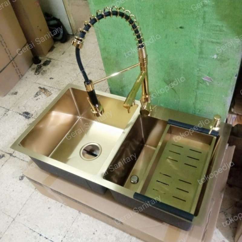 Promo PROMO KICHEN SINK 2 LUBANG 8245 EMAS LENGKAP+KRAN SINK PANTRI ...