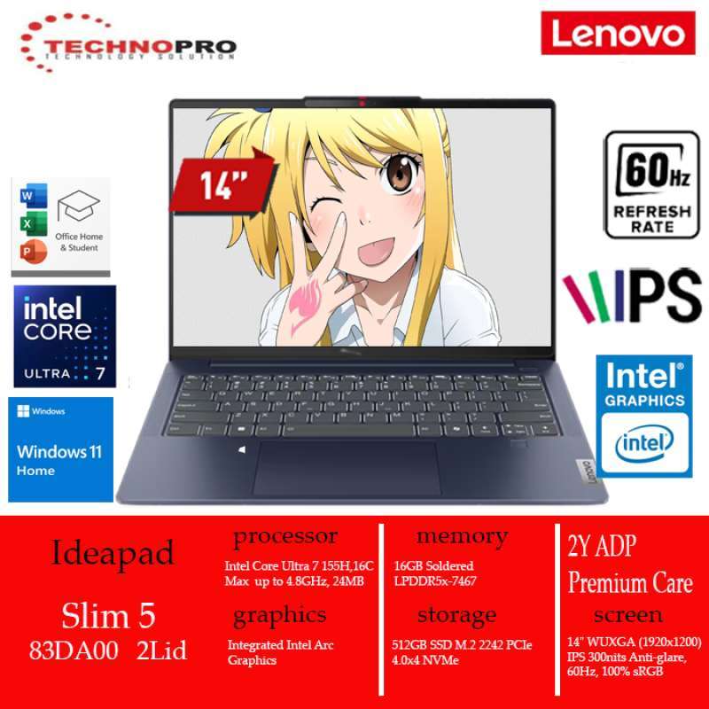 Promo Lenovo Ideapad Slim 5 14imh9 2mid 2lid || Intel Core Ultra 7 155h Arc 16gb 512gb Ssd ...