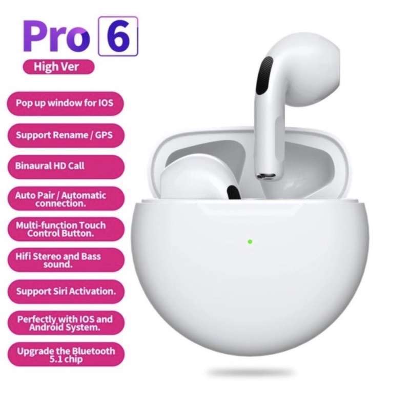 Jual Tws Pro 6 Wireless Earphone Bluetooth V5.1 Earbuds Hi-fi Stereo ...