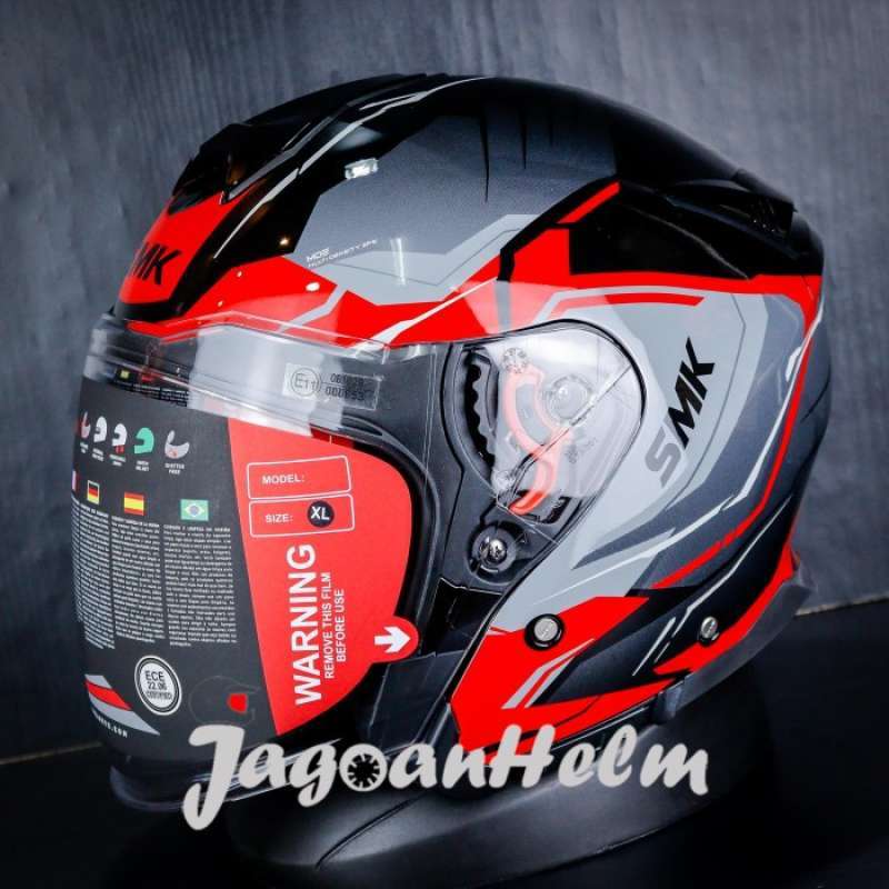 Jual Helm Smk Gtj With Escape Graphics Gl236 |black Red Grey| Double ...