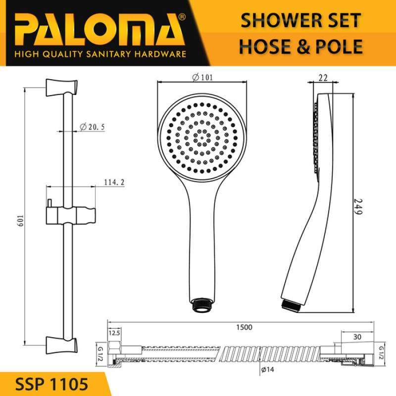 Promo PALOMA SSP 1105 SHOWER SET TIANG HANDSHOWER MANDI HAND HEAD KEPALA Diskon 50% di Seller ...