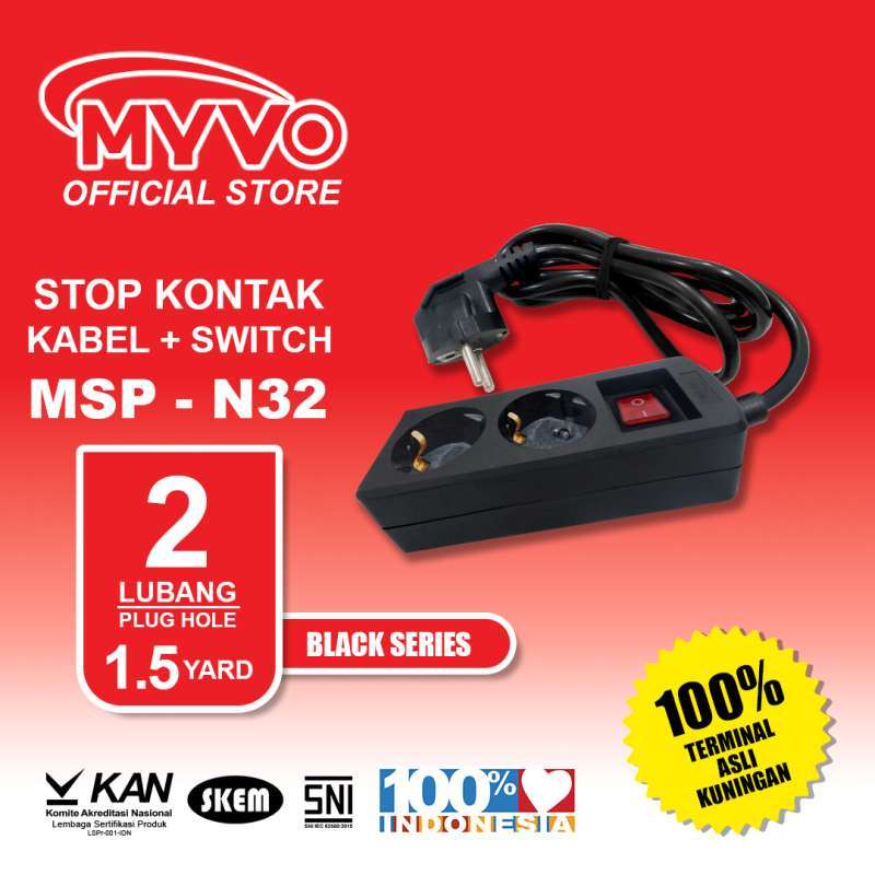 Promo Myvo Stop Kontak 2 Lubang 1.5 Yard Msp-n32 Hitam Asli Kuningan Diskon 25% Di Seller Myvo ...