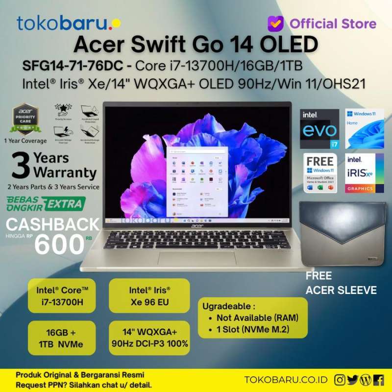 Promo Acer Swift Go 14 Oled Sfg14-71-76dc 14 Intel Gen 13 I7-13700h ...