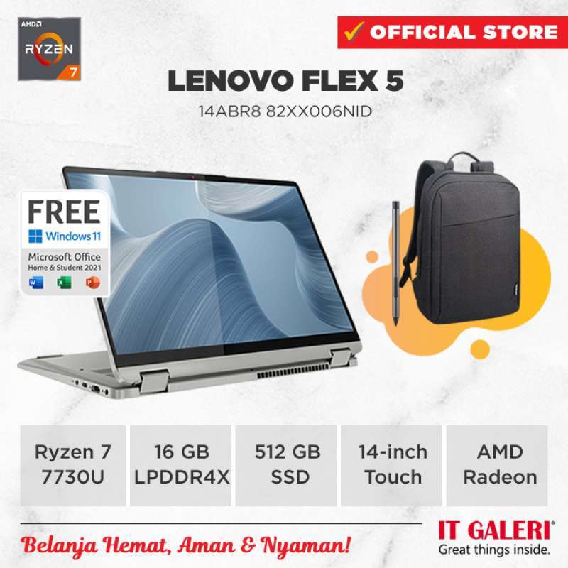 Jual Lenovo Ideapad Flex 5 14abr8 82xx006nid - R7-7730u/16/512/w11+ohs ...