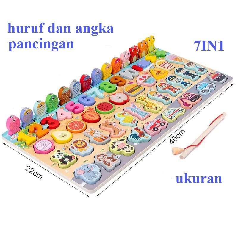 Jual Aa - Puzzle Kayu Anak Huruf Dan Angka Pancing Ikan Montessori ...