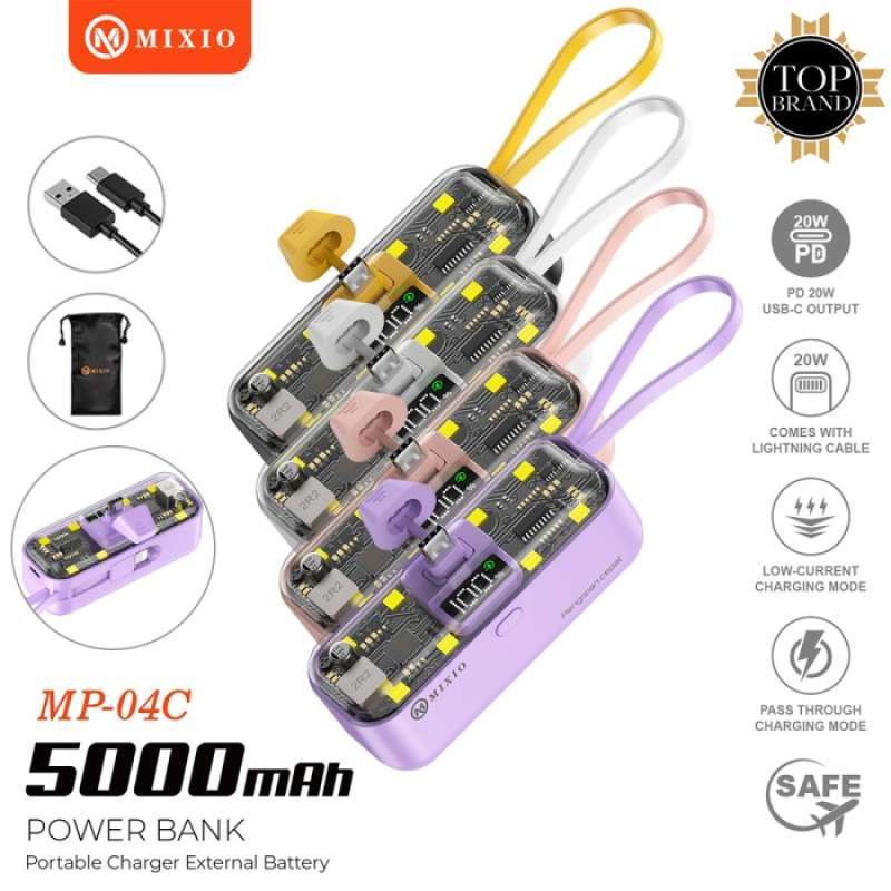 Promo Mixio Mp-04 Powerbank 5000mah Portable Mini Lightning Type C With Led - Mp-04c Pink Diskon ...