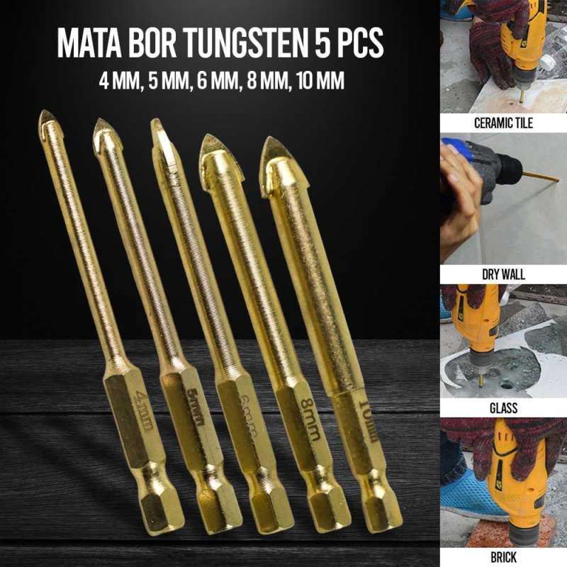 Jual Tasp Mata Bor Tungsten Drill Bit 4 5 6 8 10mm 5 Pcs Mgdk002 Bor ...