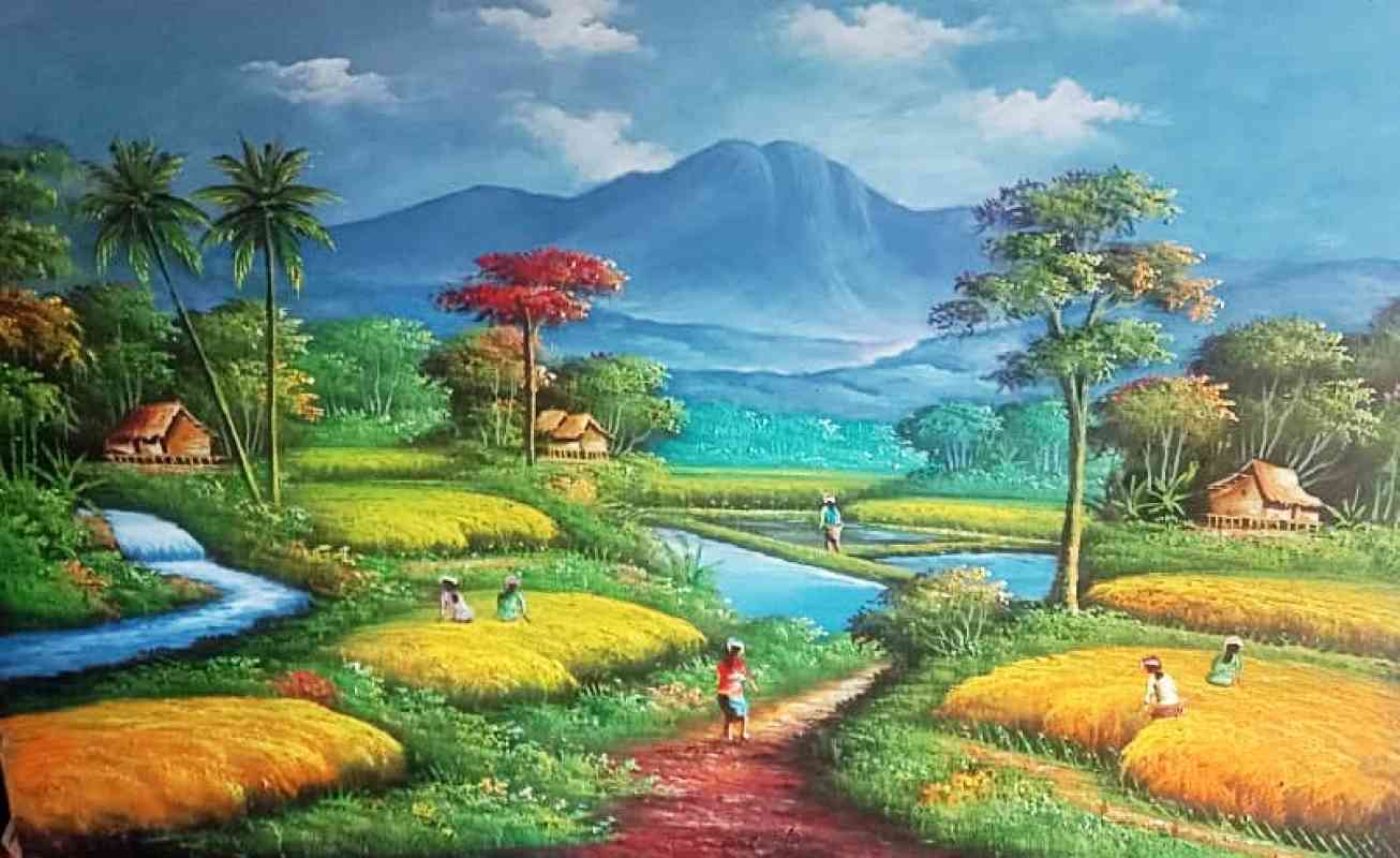 Promo Lukisan Kanvas Palet Pemandangan Bali Dengan Nuansa Biru Diskon 5% Di Seller Bali Bagus ...