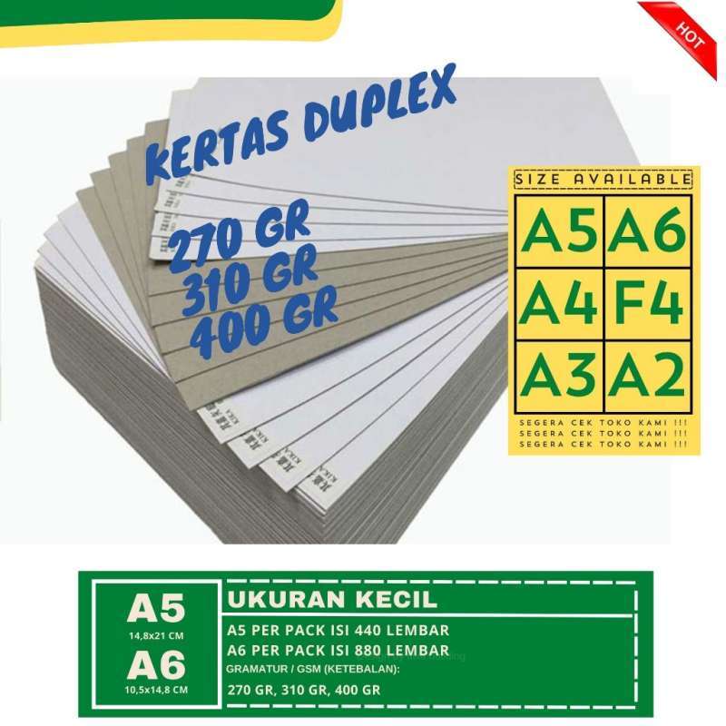 Jual Kertas Duplex/karton Duplex Putih Abu Abu Perpack A5&a6 Isi 440 ...