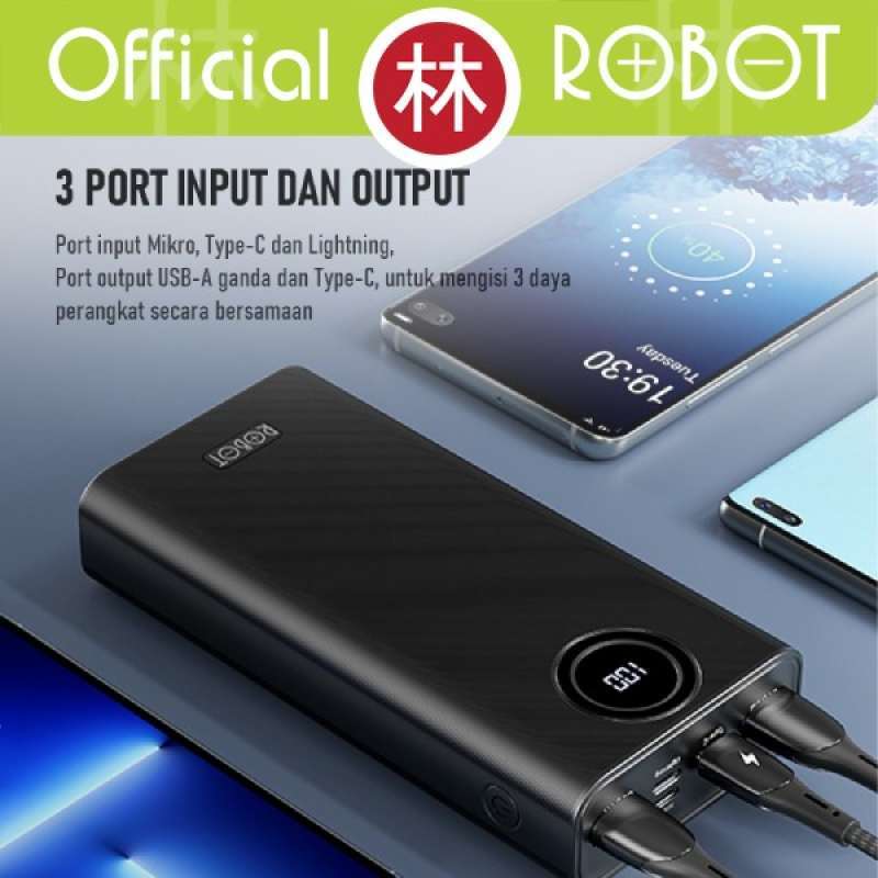 Promo Robot Rt23 20000mah Powerbank 22.5w Led 3 Port Quick Charge Pd Qc3.0 - Olike P6 Diskon 23% ...