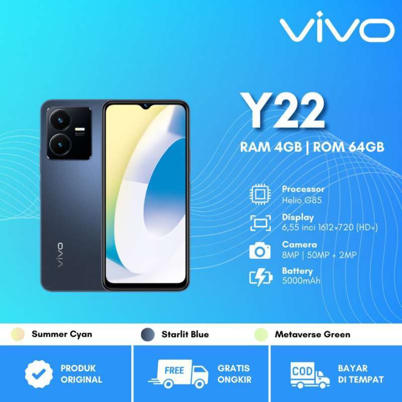 Jual Vivo Y22 {4gb/64gb} + {6/128gb} 5000 Mah Big Battery 6.55 Ips Original - Garansi Resmi Di ...