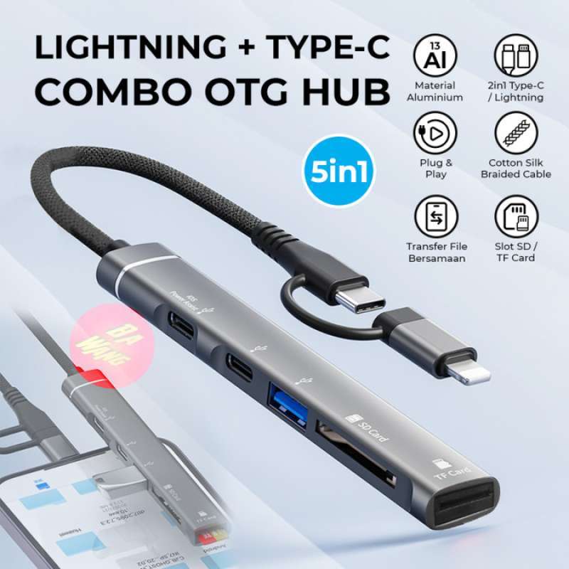 Promo In Otg Hub In Lightning Usb C Type C Adapter Tf Sd Card Reader Hdd Diskon Di