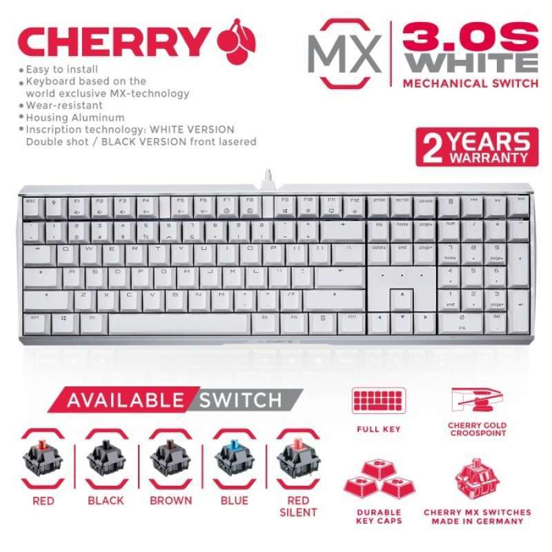 Promo Cherry Mx Mechanical Gaming Keyboard White Full Keys - Mx 3.0s ...