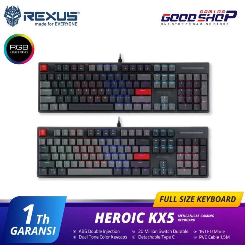 Promo Rexus Heroic Kx5 / Kx-5 / Kx 5 Gaming Keyboard - Grey Black, Red Switch - Blue Sw Black ...