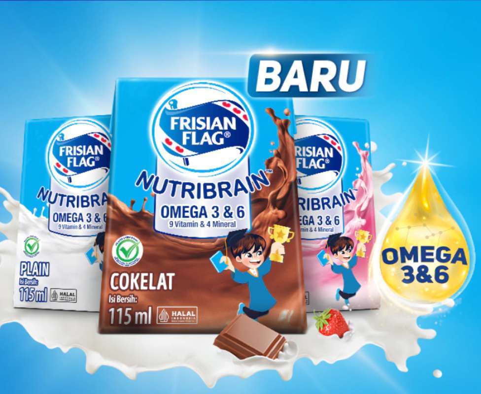 Jual Frisian Flag Nutribrain Omega Susu Uht Cokelat/plain/stroberi 115ml X 6pcs - Plain Di ...
