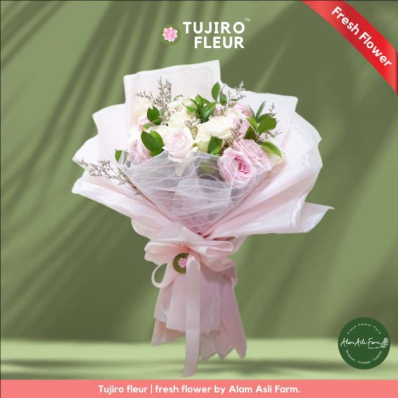 Promo Buket 20 Tangkai Mawar Alam Asli, Fresh Rose Bouquet With Caspea ...