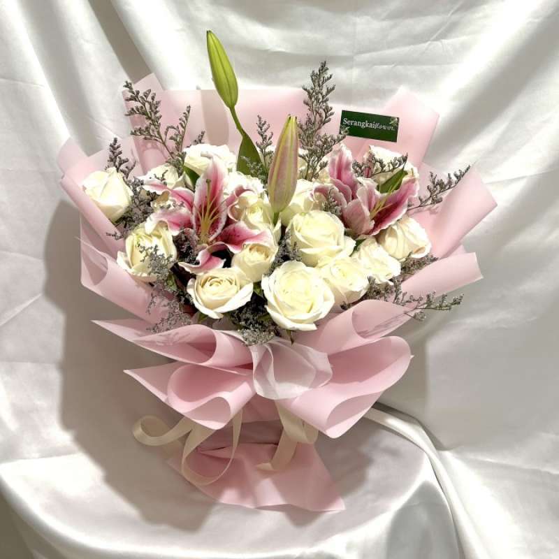 Promo Bouquet Bunga Mawar Dan Lily Asli Bisa Request Warna Diskon 23% ...